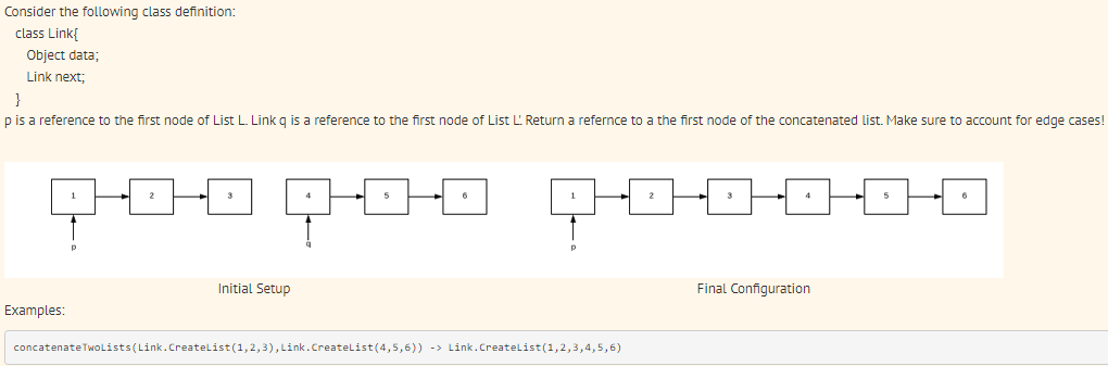 Solved Consider The Following Class Definition Class Link {