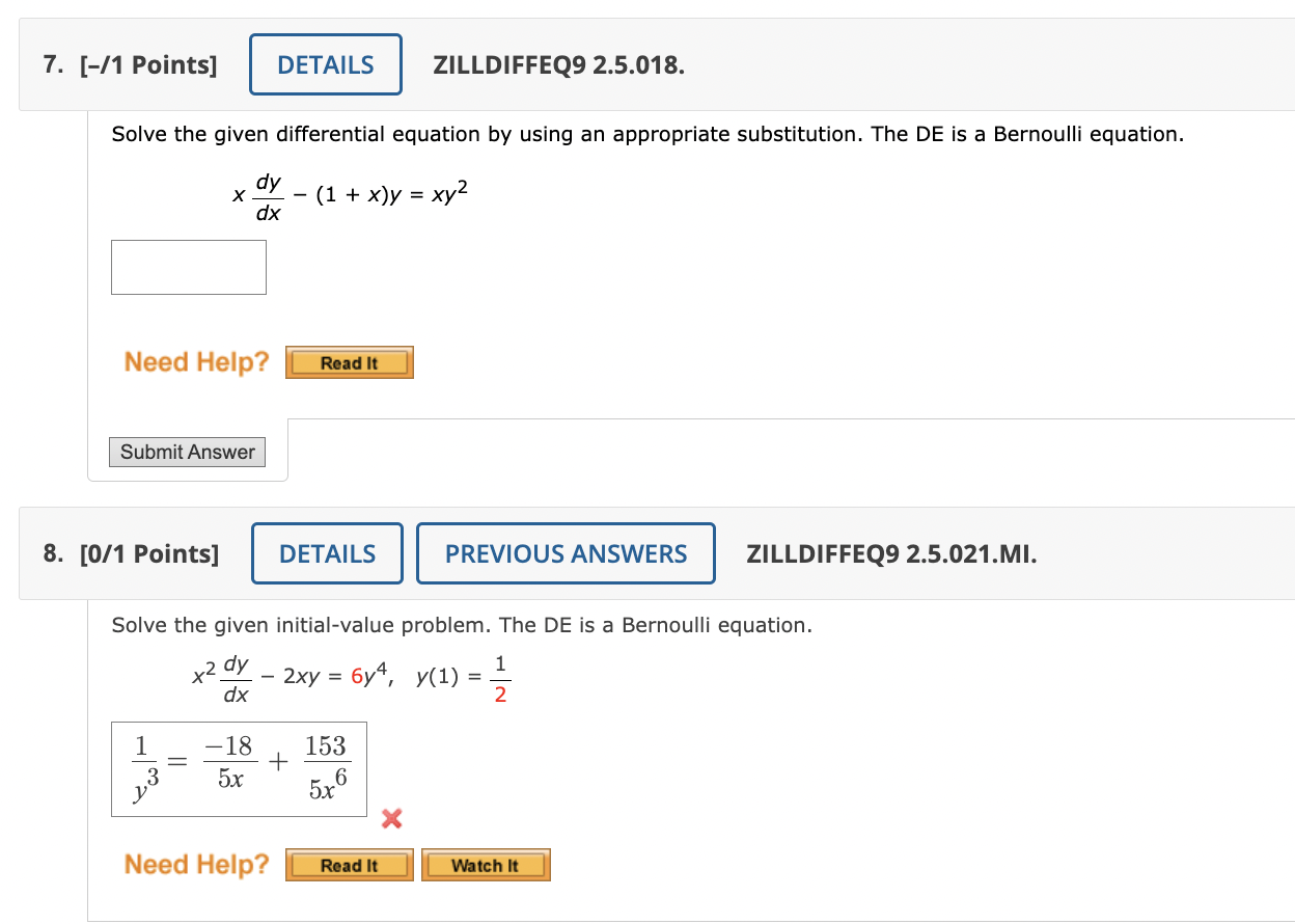 Solved 1 Points] ZILLDIFFEQ9 2.5.018. Solve the given | Chegg.com