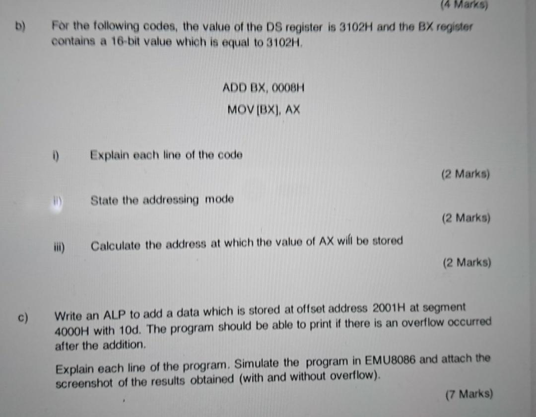 Solved b) (4 Marks) For the following codes, the value of | Chegg.com