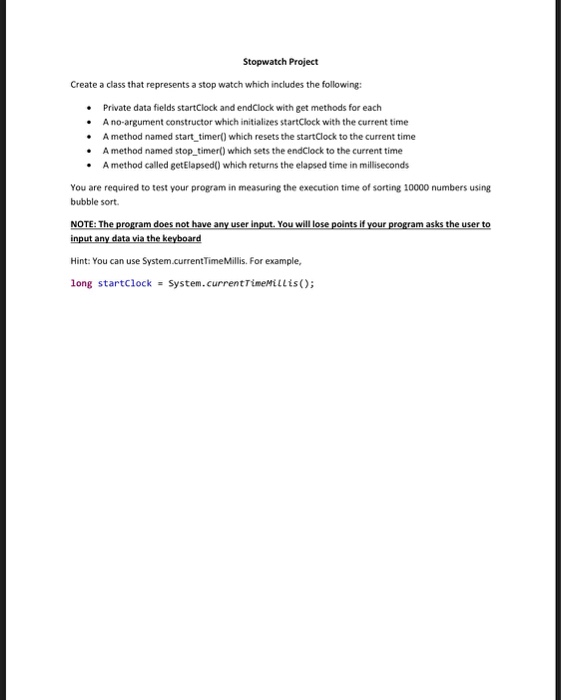 Solved Stopwatch Project Create a class that represents a | Chegg.com