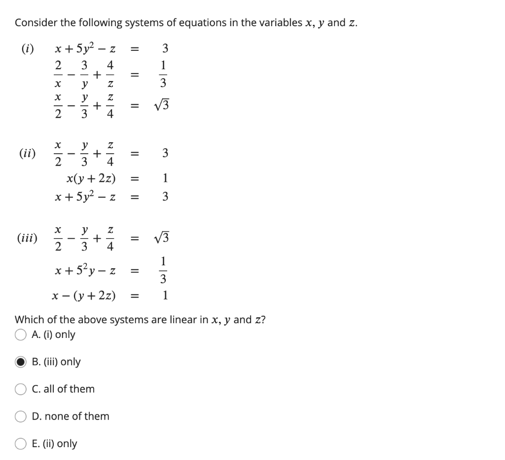 Solved Consider the following systems of equations in the | Chegg.com