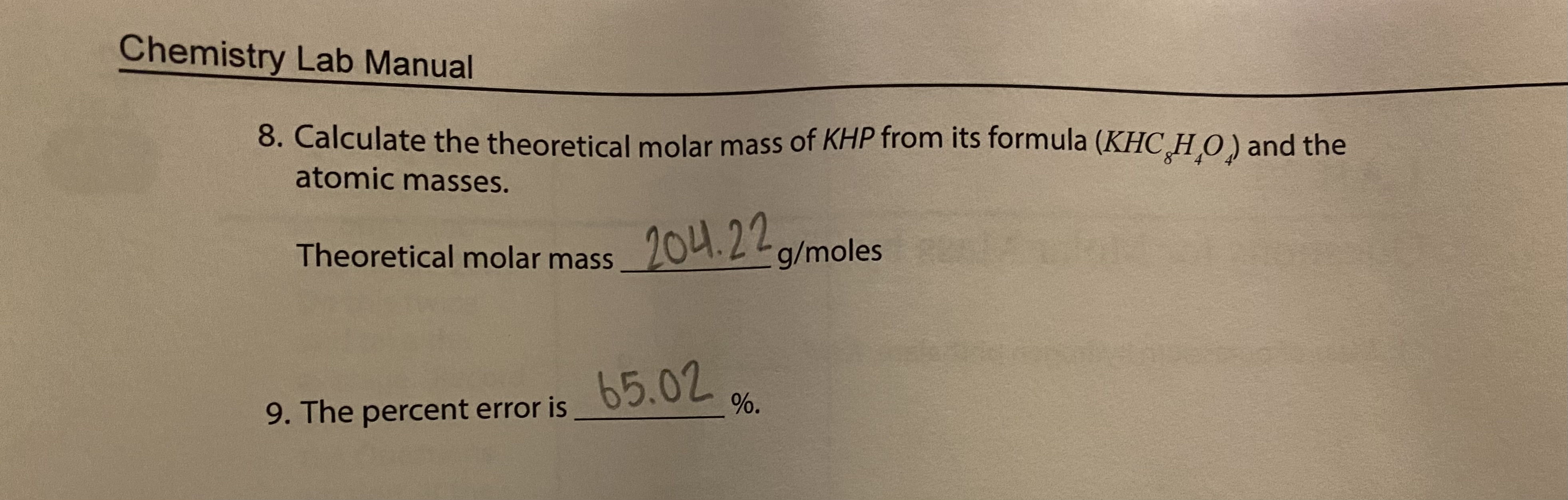 Solved 1. Mass of potassium hydrogen phthalate, KHP g 2. The | Chegg.com
