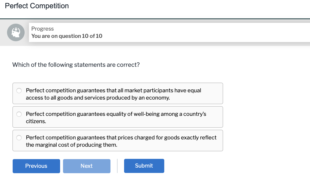Solved Perfect Competition Progress You are on question 10 | Chegg.com