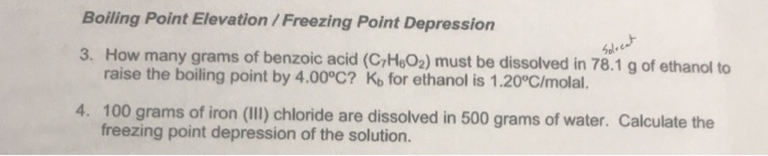 Solved Boiling Point Elevation /Freezing Point Depression 3. | Chegg.com
