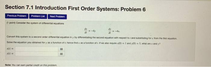 Solved Section 7 1 Introduction First Order Systems Problem