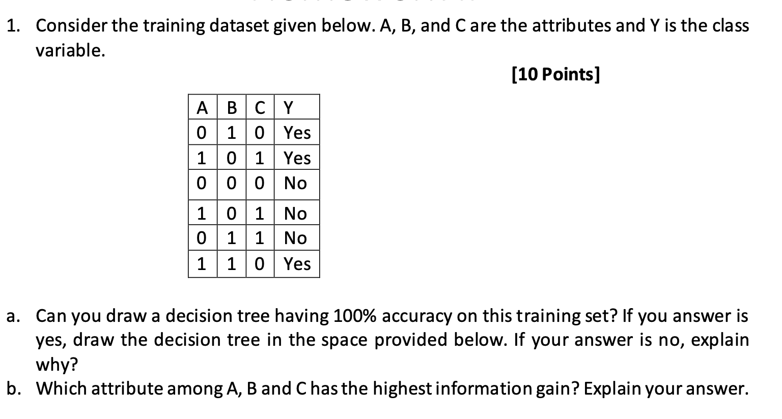 Solved 1. Consider the training dataset given below. A, B, | Chegg.com