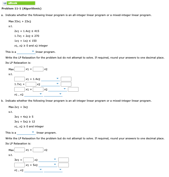 Solved eBook Problem 11-1 (Algorithmic) a. Indicate whether | Chegg.com Solved eBook Problem 11-1 (Algorithmic) a. Indicate whether | Chegg.com