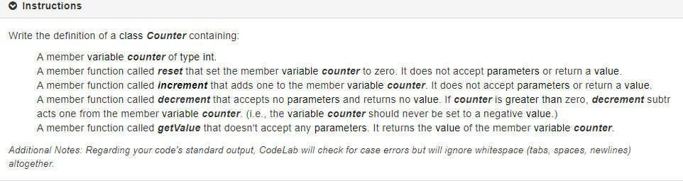Solved Write the definition of a class Counter containing: A | Chegg.com