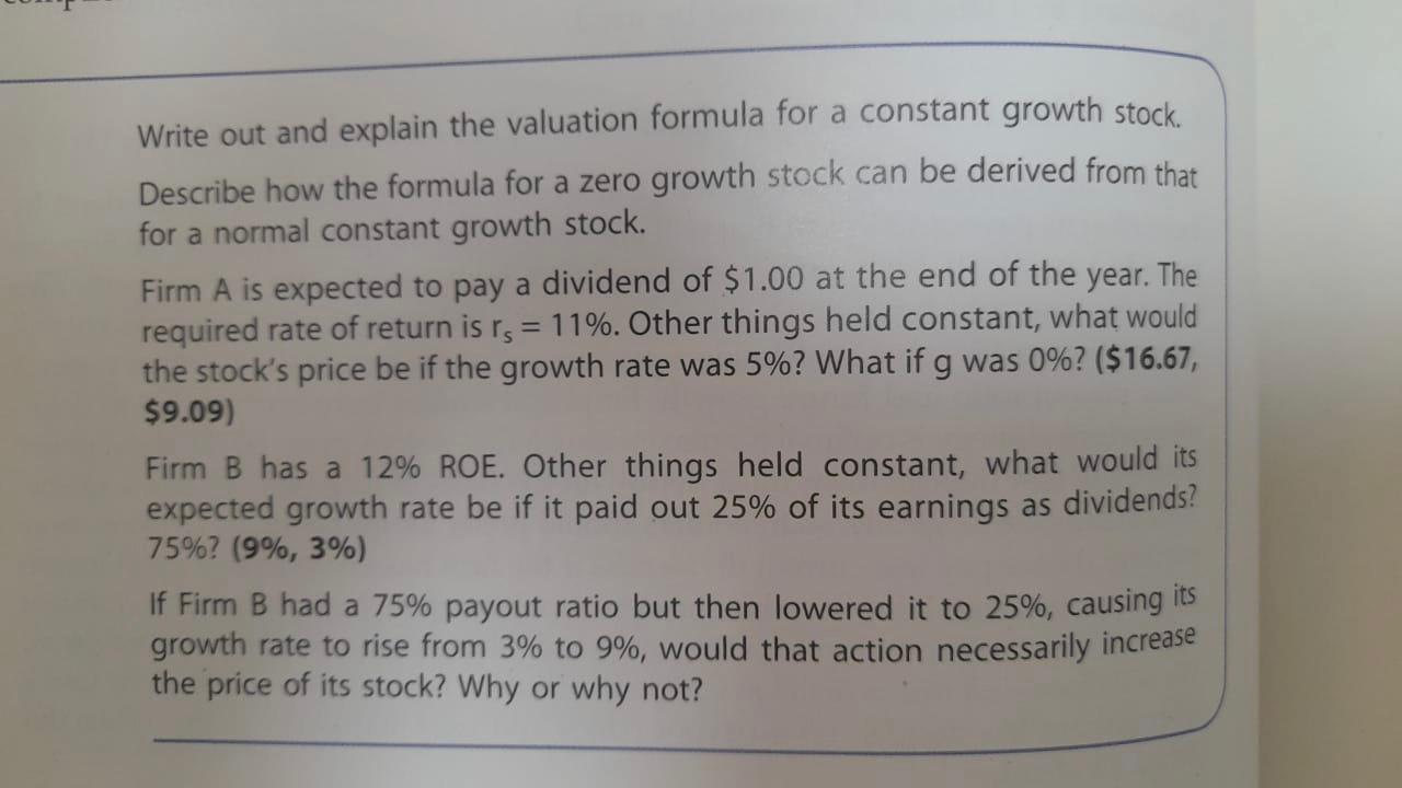 Solved Write out and explain the valuation formula for a | Chegg.com