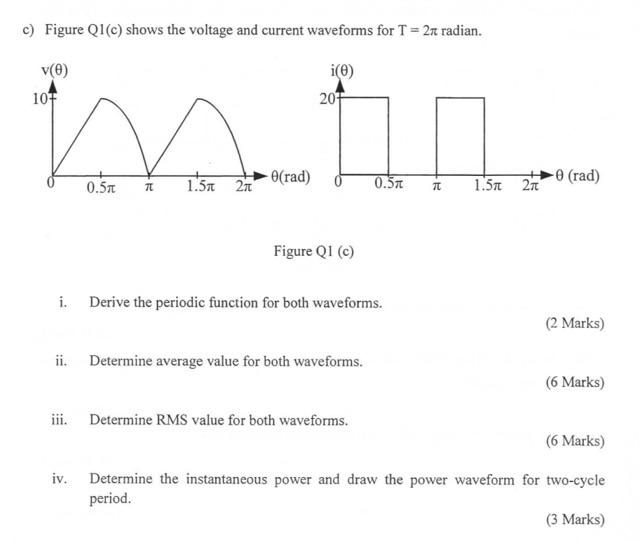 Solved c) Figure Q1(c) shows the voltage and current | Chegg.com