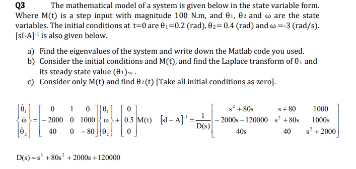 Solved Q3 The mathematical model of a system is given below | Chegg.com