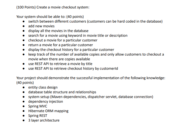 Solved (100 Points) Create a movie checkout system: Your | Chegg.com