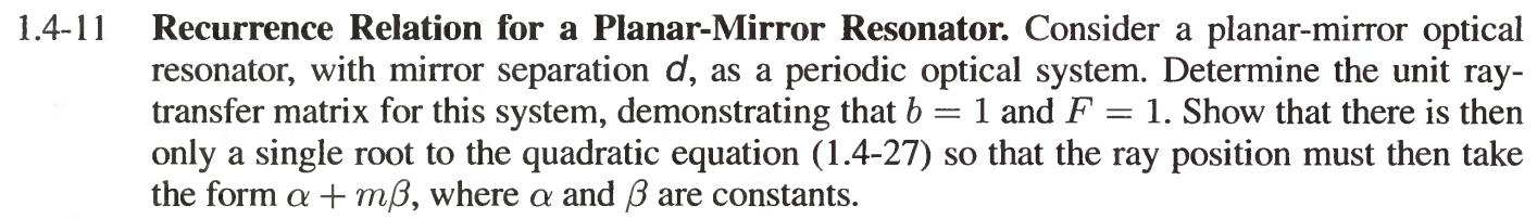 Solved 11 Recurrence Relation for a Planar-Mirror Resonator. | Chegg.com