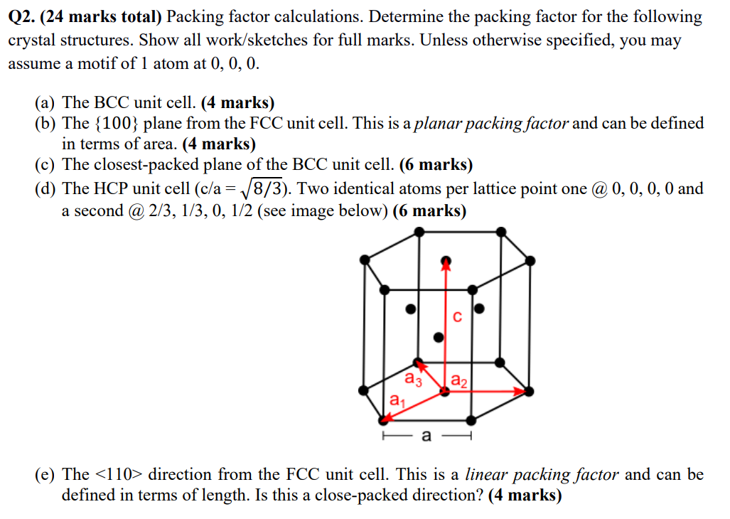 Solved Q2. (24 marks total) Packing factor calculations. | Chegg.com