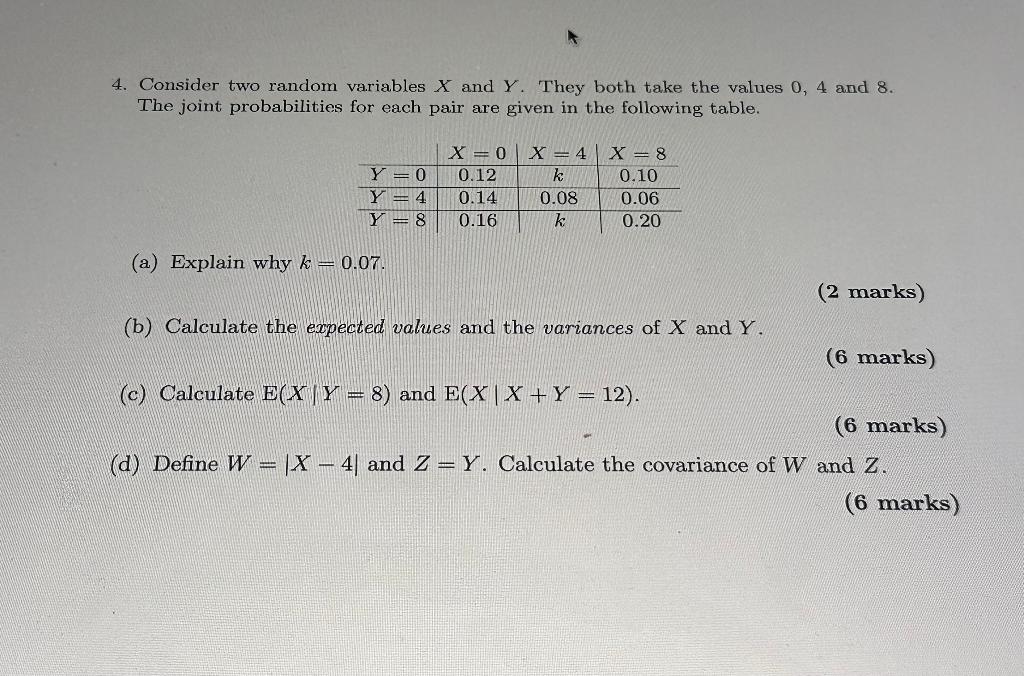 Solved 4. Consider two random variables X and Y. They both | Chegg.com