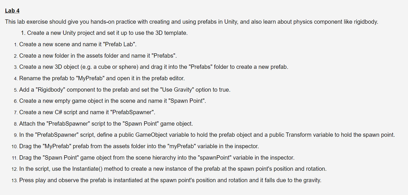 Solved This lab subject is Game Programming. Using "Unity | Chegg.com