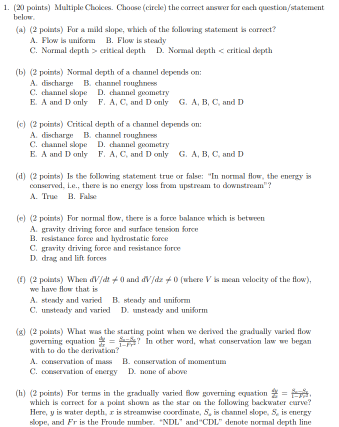 Solved 1. (20 points) Multiple Choices. Choose (circle) the | Chegg.com