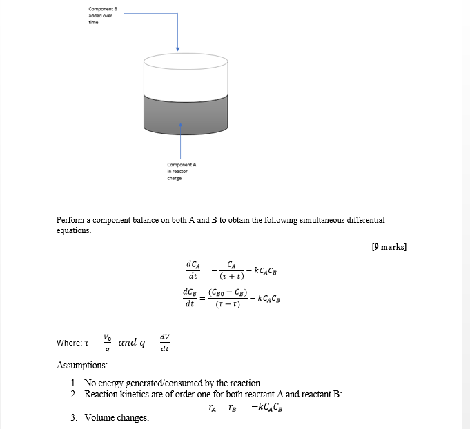 Solved Perform a component balance on both A and B to obtain | Chegg.com
