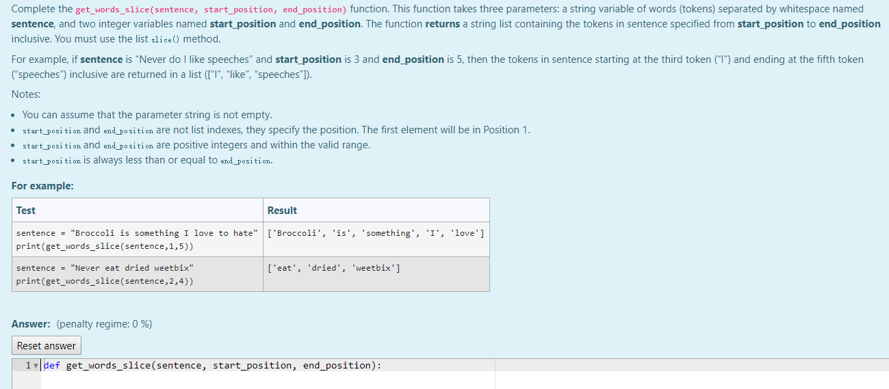 Solved Complete the get_words_slice(sentence, | Chegg.com