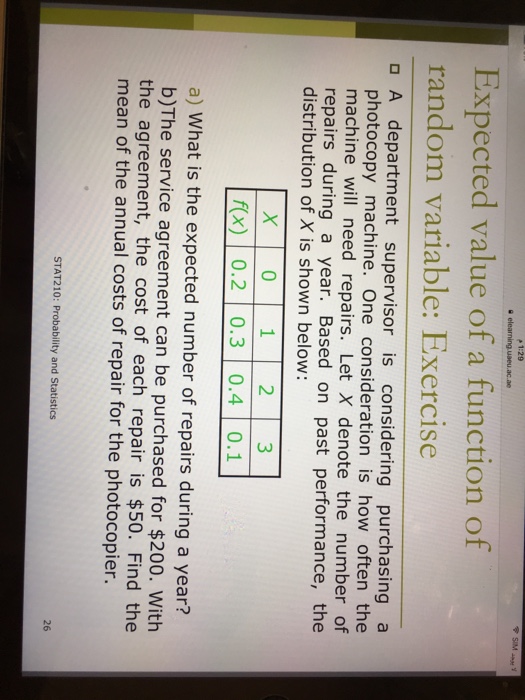 Solved s elearning Expected value of a function of random | Chegg.com
