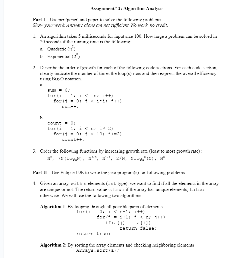 Solved Part I - Use pen/pencil and paper to solve the | Chegg.com
