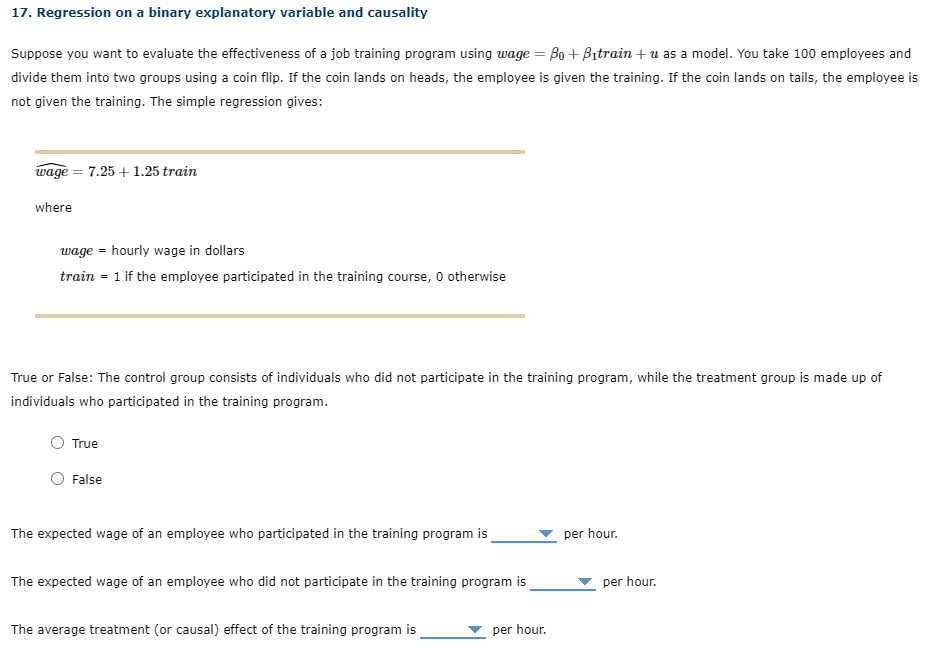 Solved 17. Regression on a binary explanatory variable and | Chegg.com