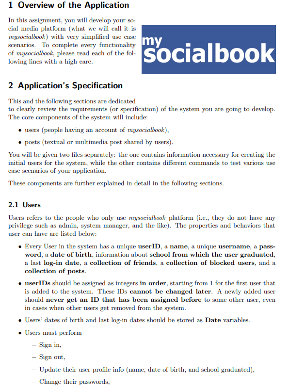 Solved You will develop your social media platform (what we | Chegg.com