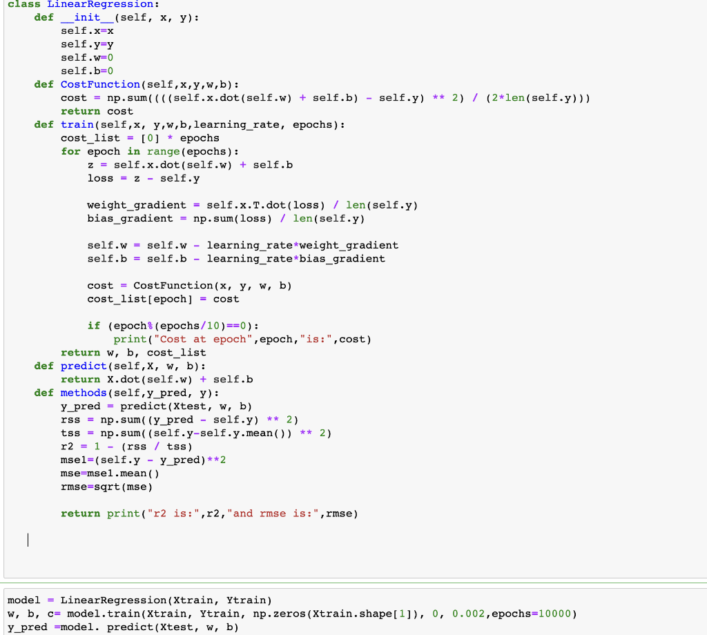 Solved cost = np.sum ((((self⋅x⋅dot( self.w | Chegg.com