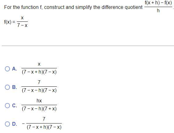 Solved For the function f, construct and simplify the | Chegg.com
