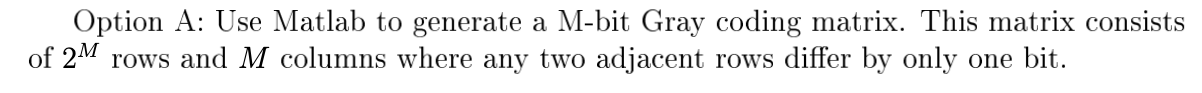Solved Option A: Use Matlab to generate a M-bit Gray coding | Chegg.com