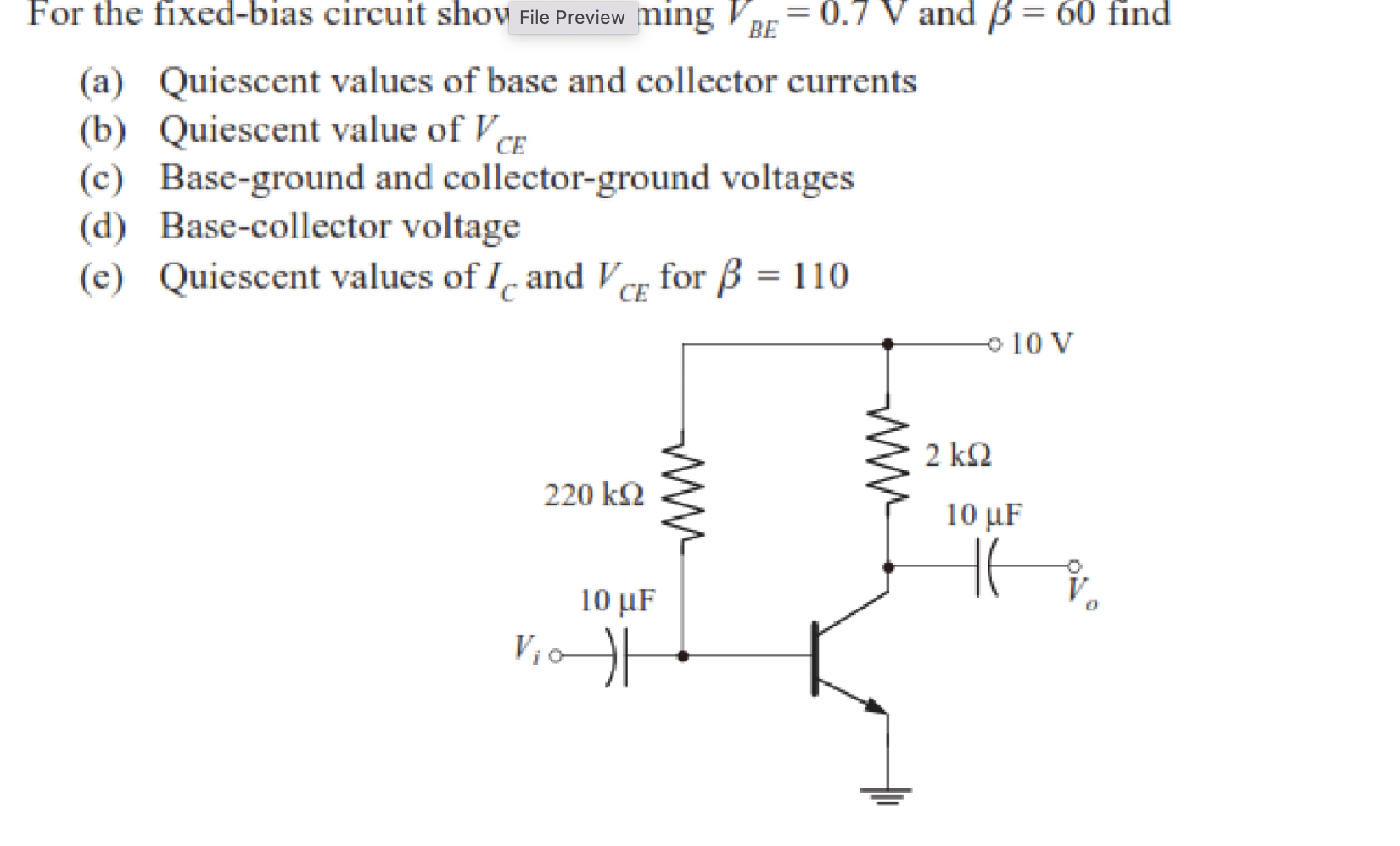 Solved For the fixed-bias circuit shov File Preview ning | Chegg.com