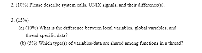 Solved 2 10 Please Describe System Calls Unix Signals 