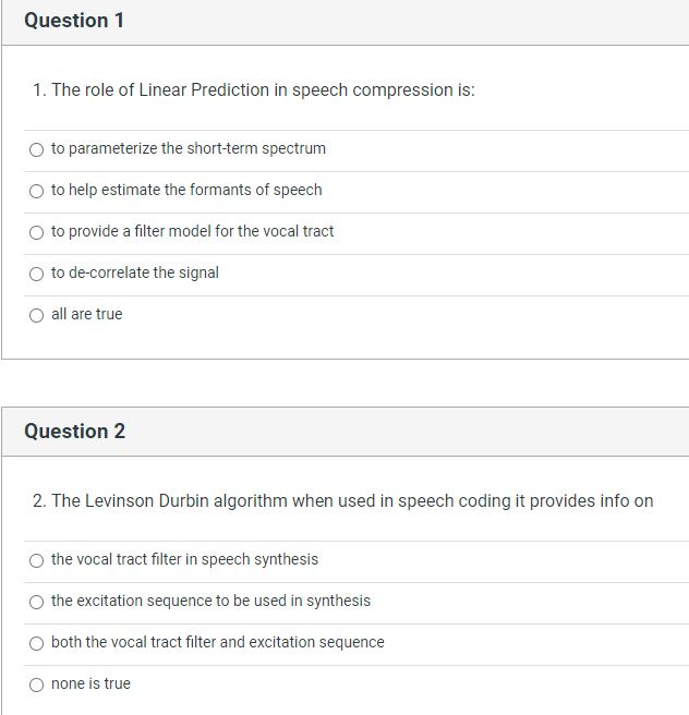 Solved 1. The role of Linear Prediction in speech | Chegg.com