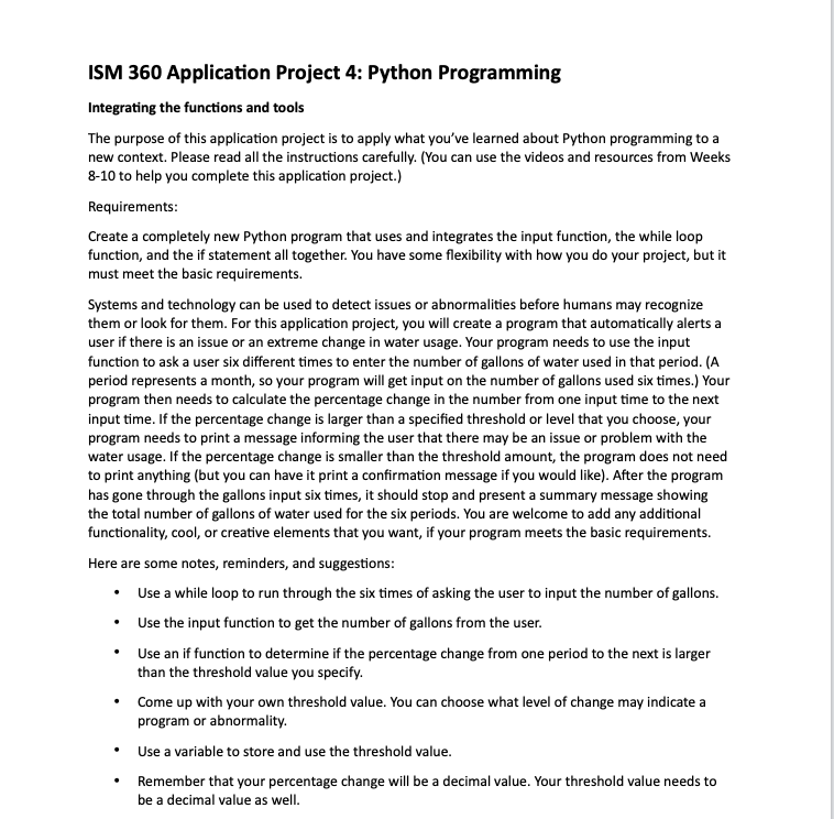 Solved ISM 360 Application Project 4: Python Programming | Chegg.com
