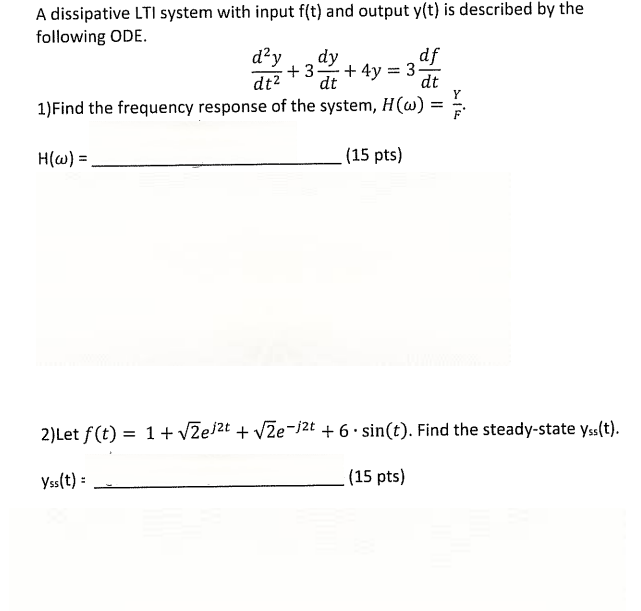 Solved A dissipative LTI system with input f(t) and output | Chegg.com