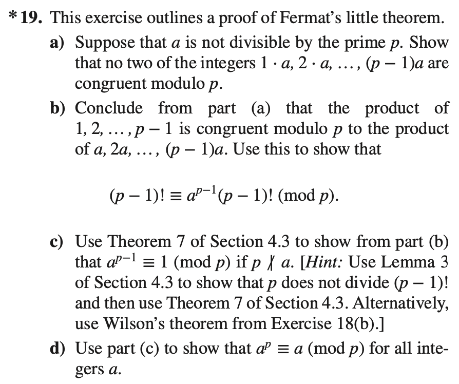 Solved 19. This exercise outlines a proof of Fermat's little | Chegg.com