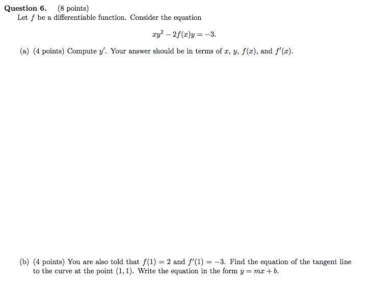 Solved Question 6. (8 points) Let f be a differentiable | Chegg.com