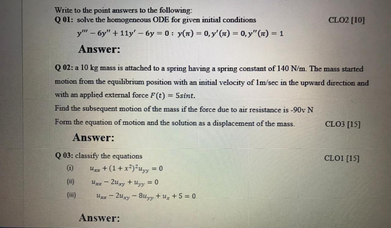 Solved CLO2 [10] Write to the point answers to the | Chegg.com