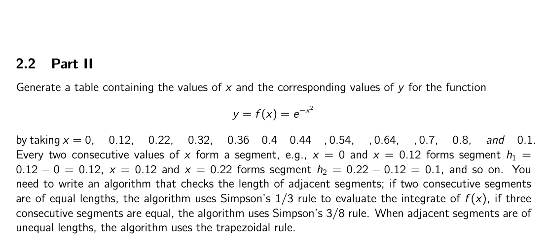 Solved 2.2 Part II Generate a table containing the values of | Chegg.com