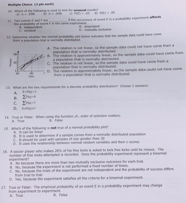 Solved Multiple Choice (2 pts each) 10. Which of the | Chegg.com