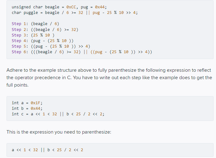 Solved unsigned char beagle =0×CC, pug =θ×44; char puggle = | Chegg.com