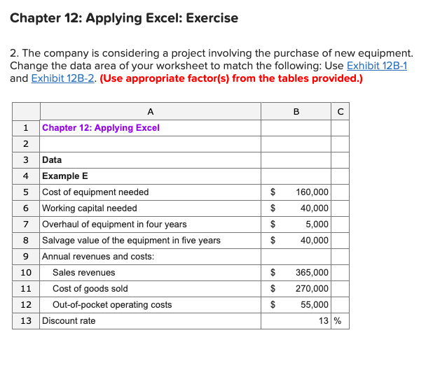 Solved Chapter 12: Applying Excel The company is considering | Chegg.com