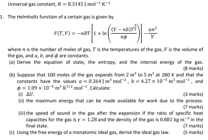 Solved Universal gas constant, R = 8.3145 ) mol-1 K-1 1. The | Chegg.com