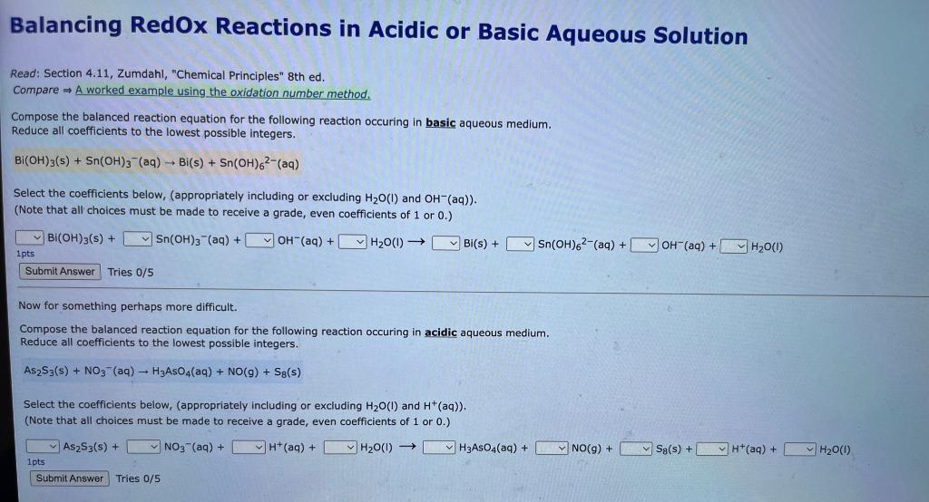 Solved Balancing RedOx Reactions in Acidic or Basic Aqueous | Chegg.com