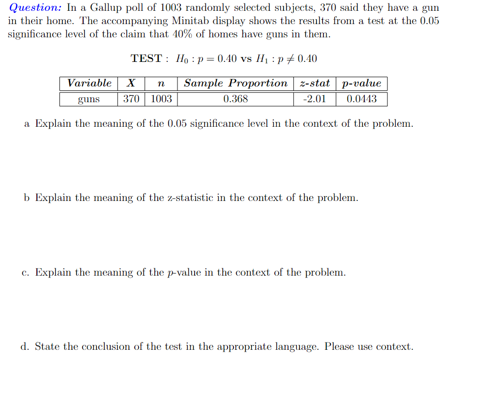 Solved Question: In a Gallup poll of 1003 randomly selected | Chegg.com