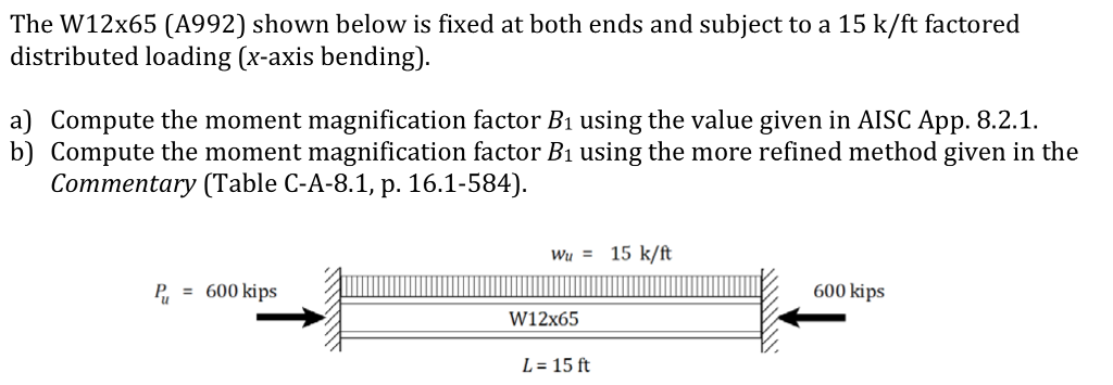 Solved The W12x65 (A992) shown below is fixed at both ends | Chegg.com