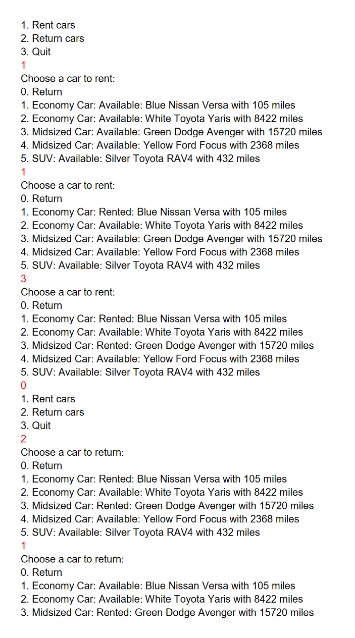 Solved CSE1322 Assignment 3 Background: A rental car company | Chegg.com