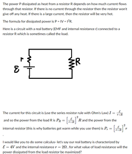 Solved The power dissipated as heat from a resistor depends | Chegg.com