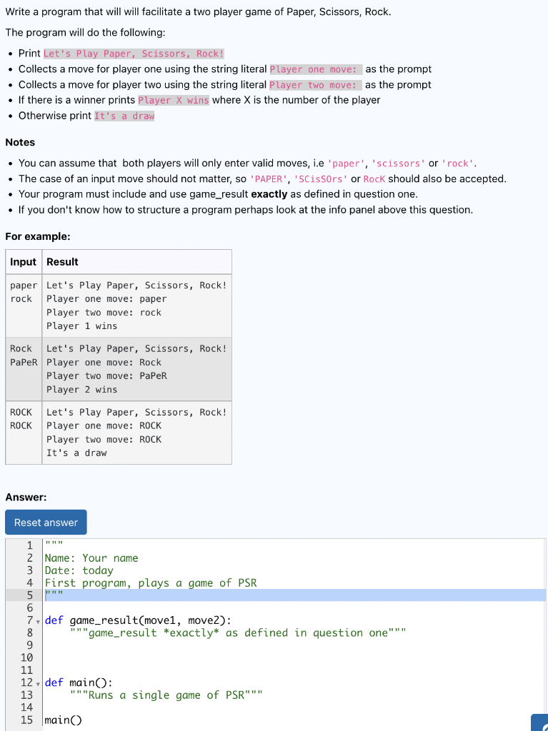 Solved Write a program that will will facilitate a two | Chegg.com