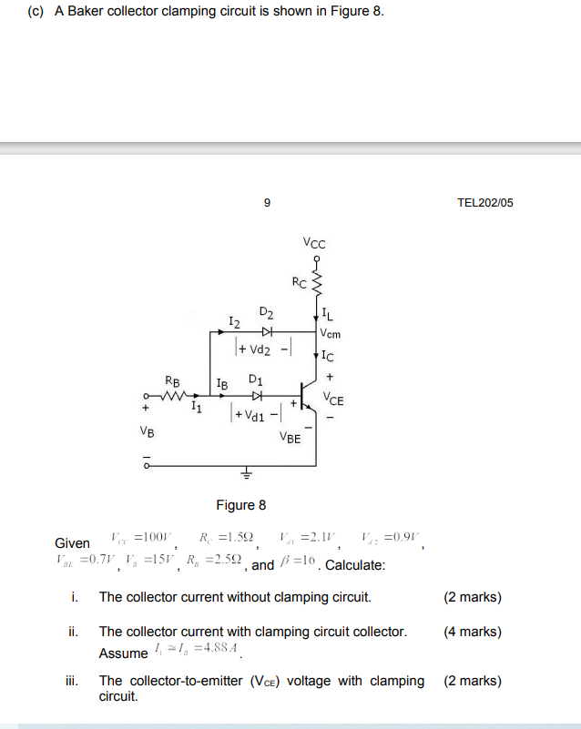 Solved (c) A Baker collector clamping circuit is shown in | Chegg.com